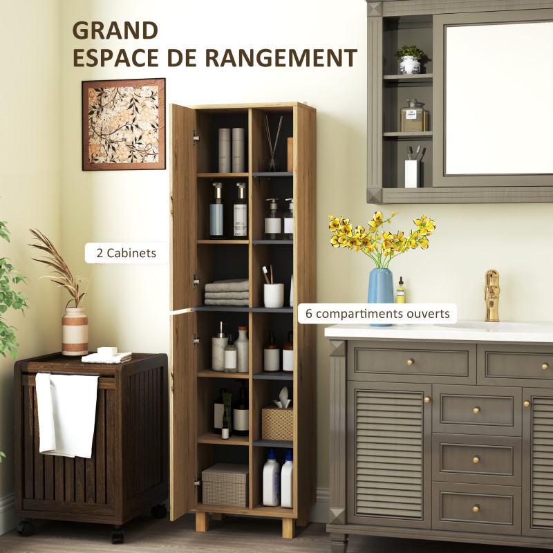 Meuble colonne étagère salle de bain ROBBY bois naturel